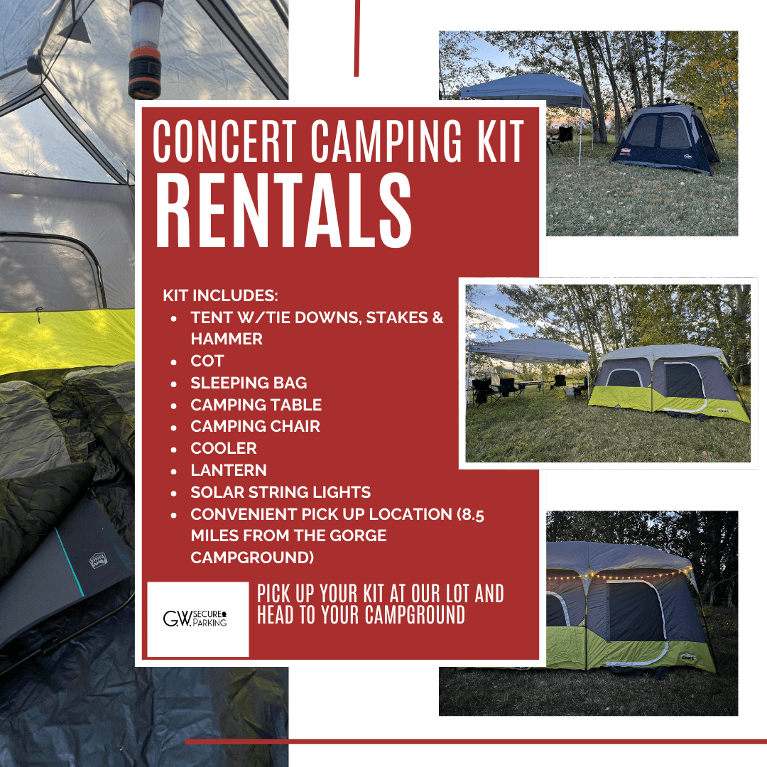 Camping Rental Kits - Camping Near The Gorge Amphitheatre - GW Secure Parking