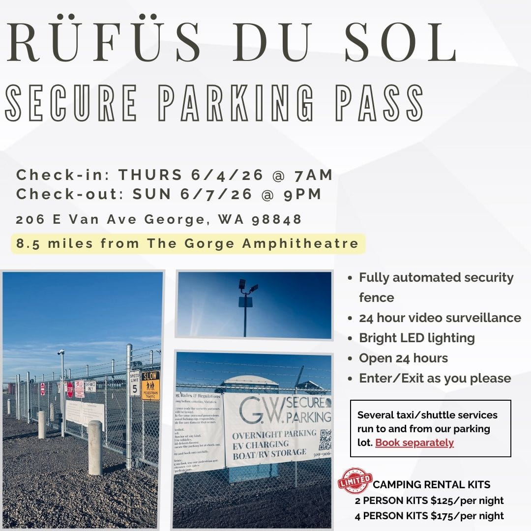 Rufus Du Sol Parking near The Gorge Amphitheatre